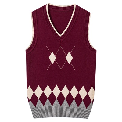 伊顿中小学生学校校服学院英伦英伦风毛衣枣红全棉针织衫马甲