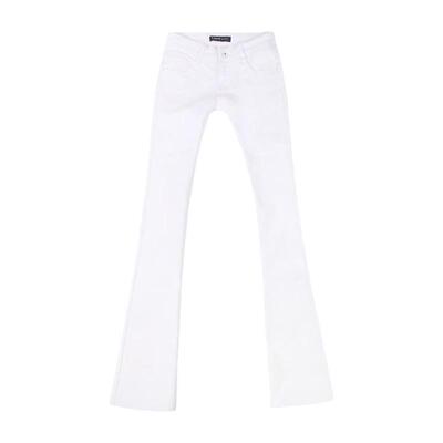 低腰加长修身黑白色微喇叭牛仔裤