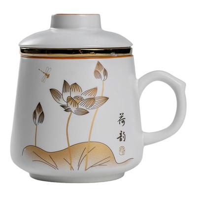 霁蓝陶瓷茶水分离泡茶杯个人专用