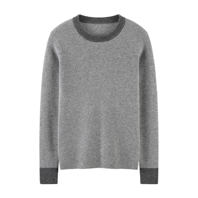 MORO100%山羊绒拼色坑条打底衫