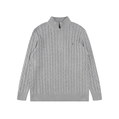 意式轻奢老钱RL经典刺绣半拉连毛衣纯棉秋冬高知感绞花针织衫内搭