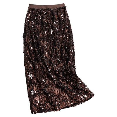 纯色松紧腰亮片加绒直筒半身裙女