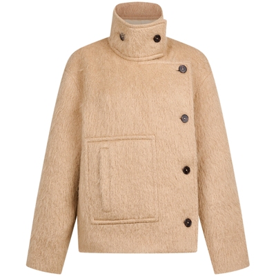 宝姿PORTSPURE女装冬季巴恩风不对称设计短毛呢外套