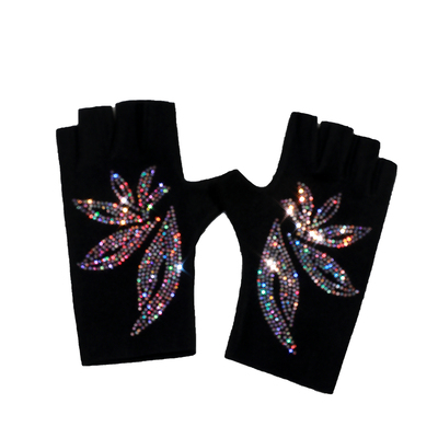 秋冬德绒分指露指带钻手套