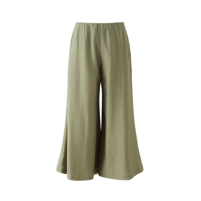 松紧腰七分裤肌理感阔腿裤