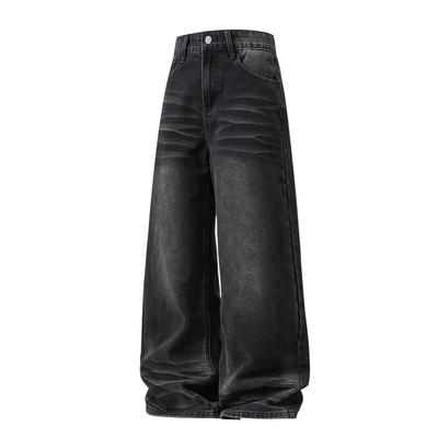 拉链长裤水洗做旧美式牛仔裤