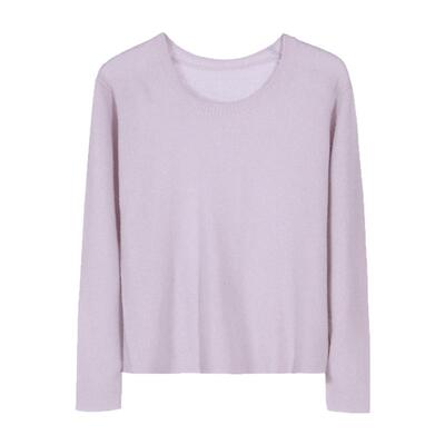 春季新款纯色圆领羊绒毛衣