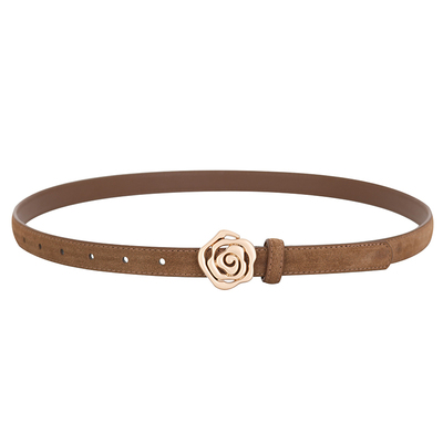 精致玫瑰花扣~复古绒面细皮带女