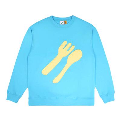 MoodLikeMe  刀叉餐具贴布绣撞色slogan多巴胺俏皮圆领卫衣