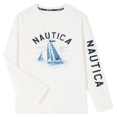 NAUTICA/诺帝卡童装 男女童长袖上衣秋冬儿童航海学院印花打底长T