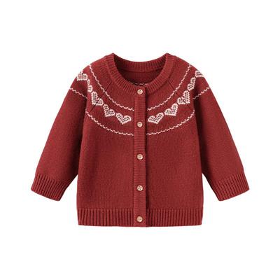 babylove婴儿针织开衫秋冬羊毛新年红色保暖外套外出毛衣星空锈红