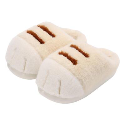 名创优品毛绒拖鞋女可爱猫爪加绒