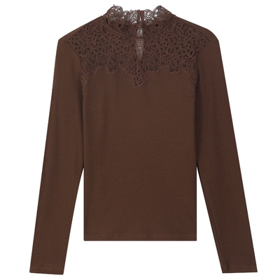 安莉芳专柜新品2024秋冬半高领水溶蕾丝秋衣女士打底上衣ED00406