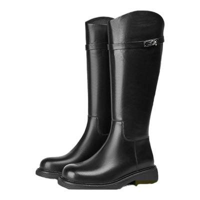 2024新款黑色真皮弹力高筒靴