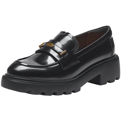 热风厚底乐福鞋女2026年春季新款英伦黑色小皮鞋女鞋子H02W26105