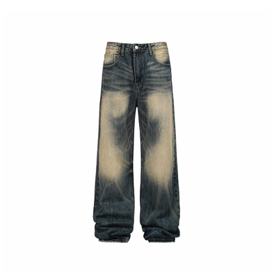 YORAINBOW 春夏美式猫须重洗水做旧直筒牛仔裤复古直筒通勤男长裤