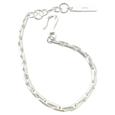 韩代精工S925纯银实心重工质感编织手链男女百搭字母长牌勾扣手环