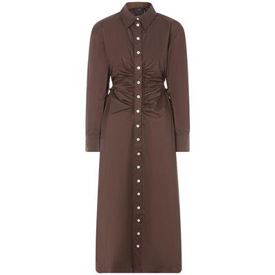 C/MEO 腰部抽褶镂空设计复古时髦女士单排扣长款连衣裙