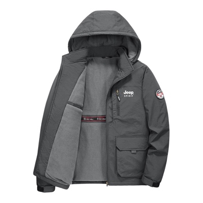 JEEP吉普冲锋衣服加绒加厚保暖防水防风大码工装夹克宽松外套棉衣