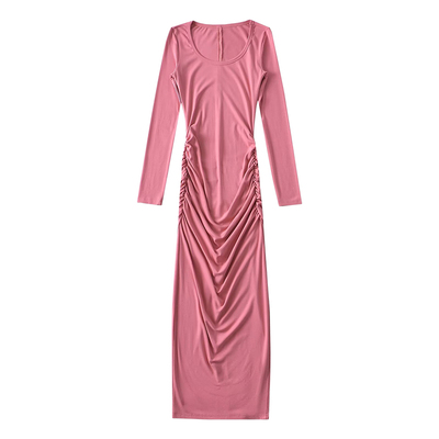 纯欲性感包臀连衣裙褶皱后开叉