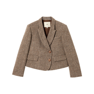 一城画一冬季绵羊毛短款小个子外套修身西装中古小香风14411D552