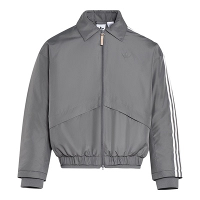 阿迪达斯男装2026春款三条纹宽松翻领短款休闲运动外套棉服KS5337