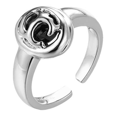 tmajor系列抽象黑尖晶开口戒指