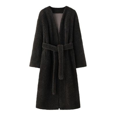 董洁同款100羊毛浴袍大衣外套女