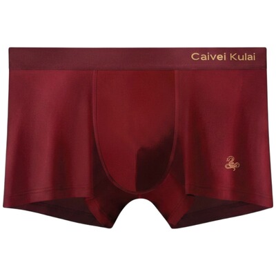 CaiveiKulai 酒红色印花本命年红内裤男结婚大码平角裤礼盒装
