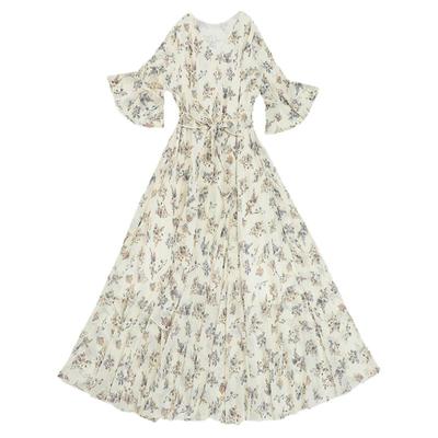 飘逸雪纺清新碎花优雅长裙