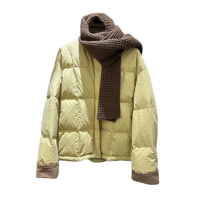 文艺范圆领白鸭绒短款羽绒服