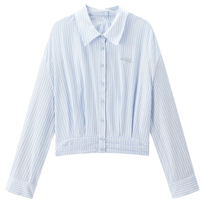 【商场同款】乐町条纹短款长袖衬衫2025年秋季新款上衣C1CAF3203