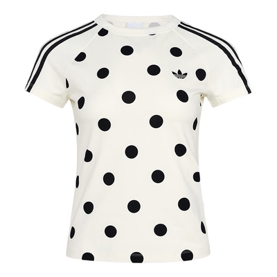 Adidas/阿迪达斯正品三叶草女士圆领波点休闲时尚修身T恤KV1193