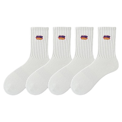 JIOJIOLIKING乔乔莱肯 男女士袜子刺绣纯棉长筒袜吸汗运动袜长袜