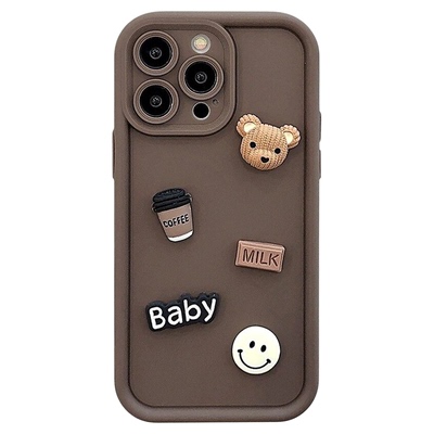 3D retro Cartoon Coffee Bear soft case适用iphone 11 12 13 14 15 16 17 pro max XR XS MAX 7 8PLUS