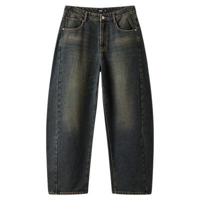 森马做旧复古弯刀裤弧形牛仔裤男