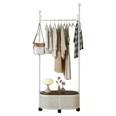 中古风带篮可移动家用落地衣帽架