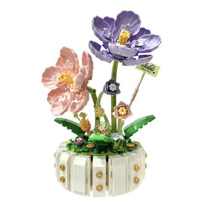 BrosBlock积木盆栽花朵拼装玩具