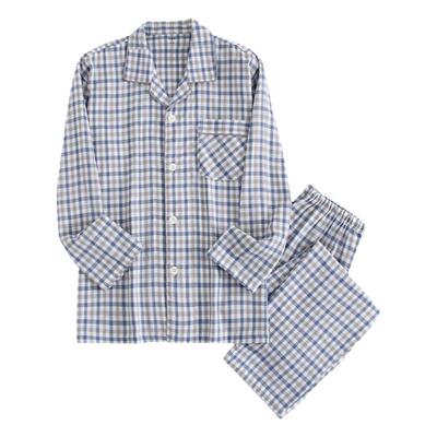 AB男纯棉家居服套装春夏格子薄款