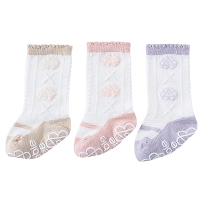 秋冬防滑学步婴儿棉长筒袜3双装