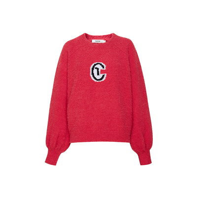 洋娃娃红超大针织套头外套