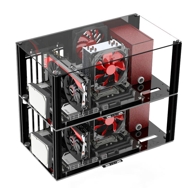 可叠加diy亚克力两层双层透明电脑机箱工作室网吧集中开放式托架_虎窝淘