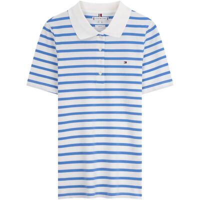 Tommy女装珠地网眼条纹修身POLO