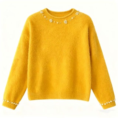 韩系圆领水貂绒毛衣女秋冬