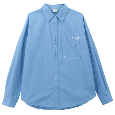 三色设计感宽松休闲刺绣信封衬衫