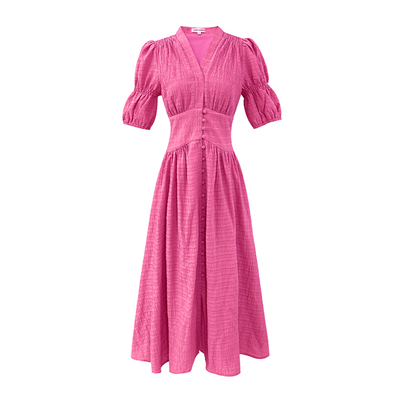 法式气质玫红色连衣裙显瘦长裙