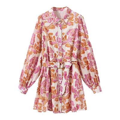 澳洲 Josefina系列 通勤+度假灯笼袖大翻领收腰印花连衣裙 不挑人