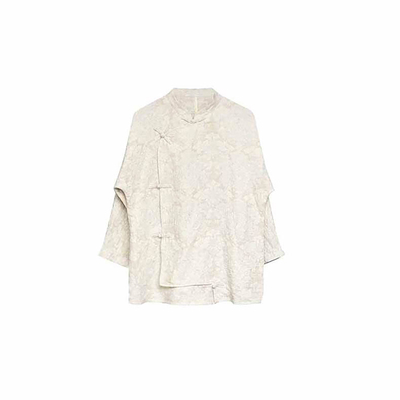 大拙禅意穿搭复古国风棉麻提花通勤宽松盘扣衬衫60721