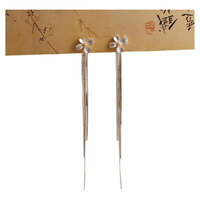 栀子花图案配盒长耳饰99足银古风