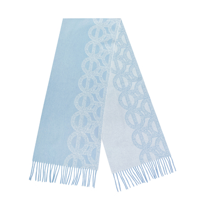 浅蓝色双面提花100%羊毛围巾新款秋冬韩版女士保暖披肩生日礼物